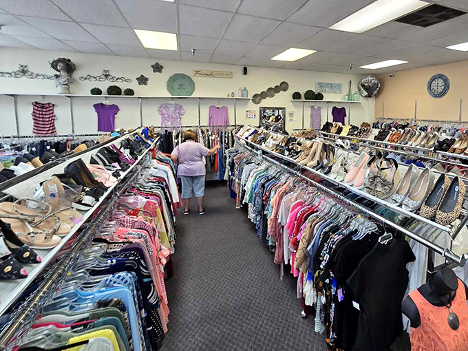 The treasure hunt begins! Meticulously organized racks create a boutique shopping experience where bargain hunters can easily navigate fashion gold mines.