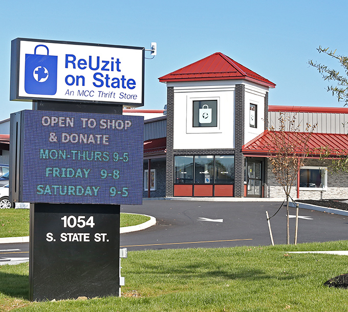 The iconic blue sign welcomes bargain hunters to ReUzit on State, where one person's castoffs become another's treasures. Lancaster County thrifting at its finest!
