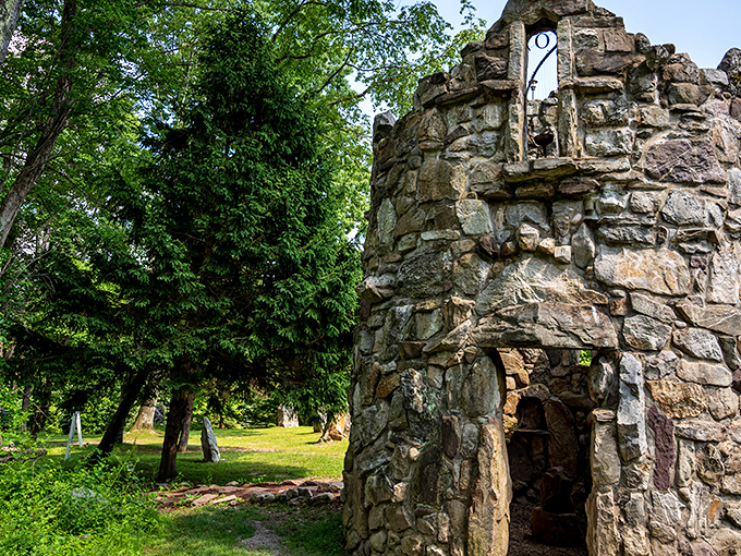 The Bell Tower stands sentinel beside a serene pond, inviting visitors to ring out across this mystical Pennsylvania landscape. Stonehenge meets Zen garden.