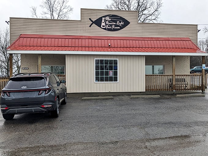 The unassuming exterior of Beacon Light Tea Room beckons hungry travelers with its distinctive fish sign&mdash;proof that culinary treasures often hide in plain sight.