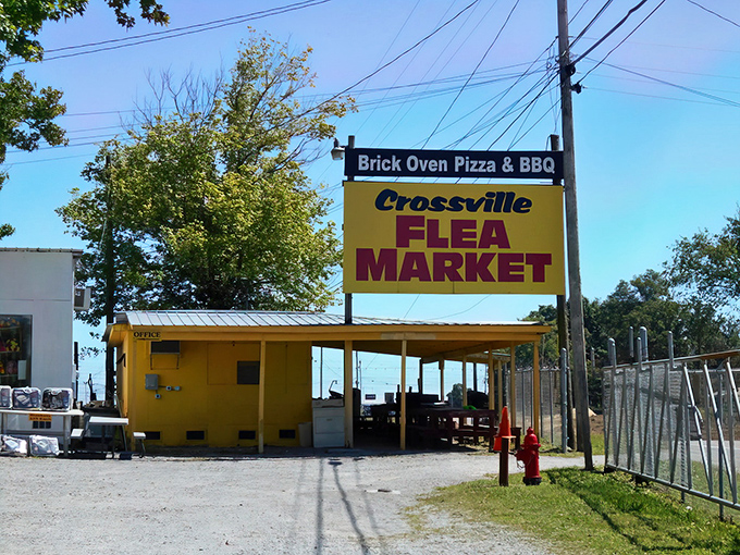 That yellow sign isn't just advertising &ndash; it's promising adventure, one vintage treasure at a time.