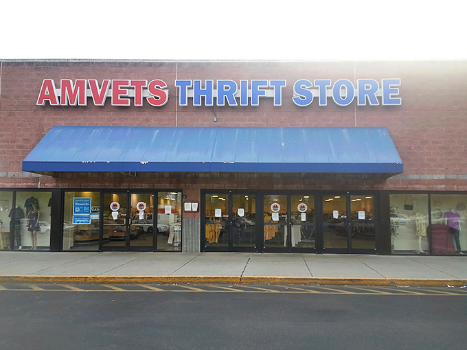 The unassuming brick facade hides a universe of possibilities. Like a treasure chest disguised as a building, AMVETS beckons bargain hunters with its iconic blue awning.