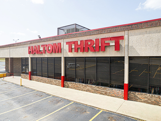 The iconic red lettering of Haltom Thrift stands out like a beacon for bargain hunters. This unassuming storefront houses treasures that would make any thrift enthusiast's heart race.