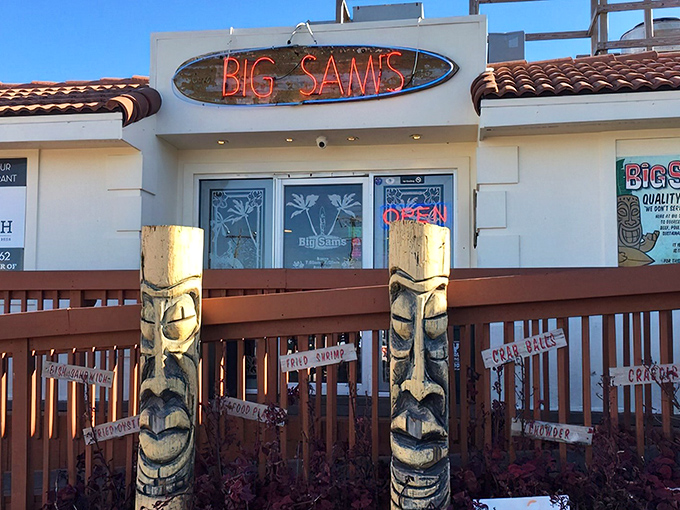 Those tiki guardians flanking Big Sam's entrance aren't just decoration&mdash;they're sentinels of seafood satisfaction standing watch over Virginia Beach's best-kept culinary secret.