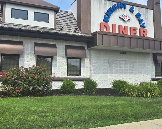 The classic stone facade of Knight & Day Diner stands like a culinary lighthouse on Lititz Pike, beckoning hungry travelers with its timeless charm.
