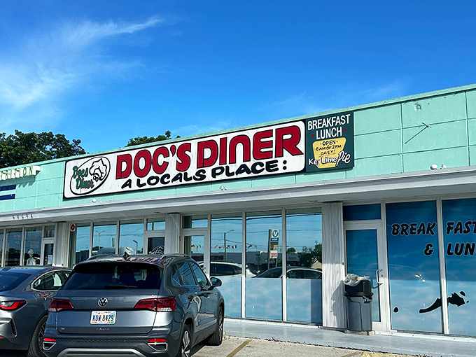 The unmistakable mint-green facade of Doc's Diner proudly declares itself "A LOCAL'S PLACE" &ndash; the Florida Keys equivalent of finding hidden treasure.