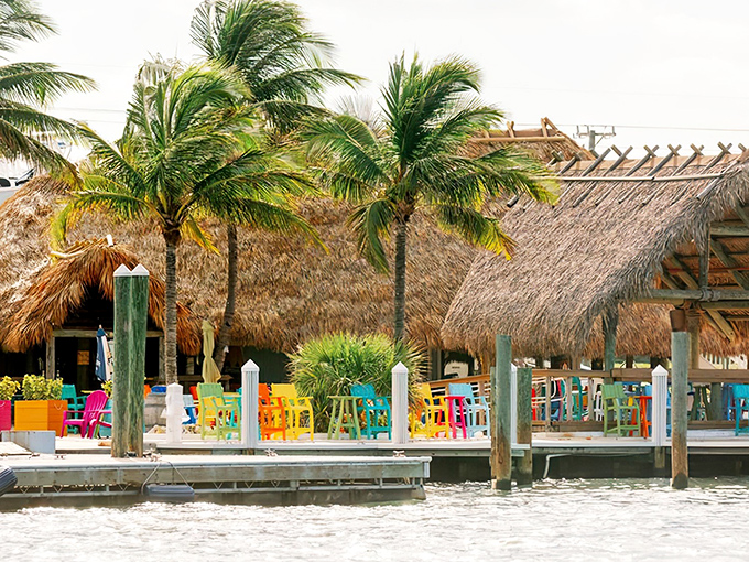 The shark greeting you at Tiki 52's entrance isn't just decoration&mdash;it's Florida's version of a ma&icirc;tre d', silently promising adventures in flavor beneath that thatched roof.