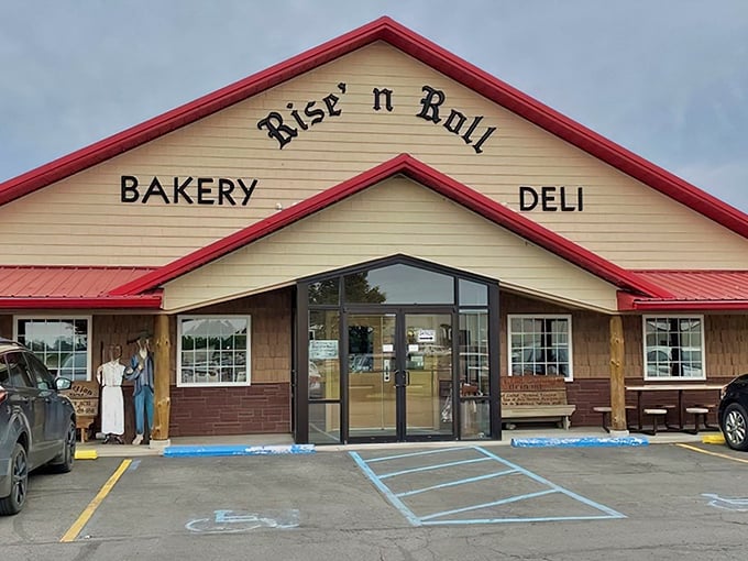 The iconic red-roofed Rise'n Roll Bakery & Deli stands like a beacon of hope for carb enthusiasts across Indiana's Amish country.