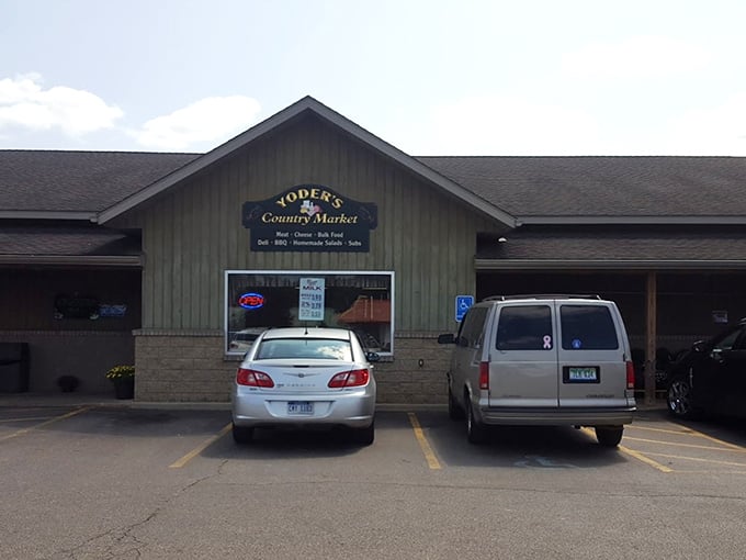 The unassuming exterior of Yoder's Country Market hides a culinary wonderland within. Like finding a treasure chest disguised as a shoebox.
