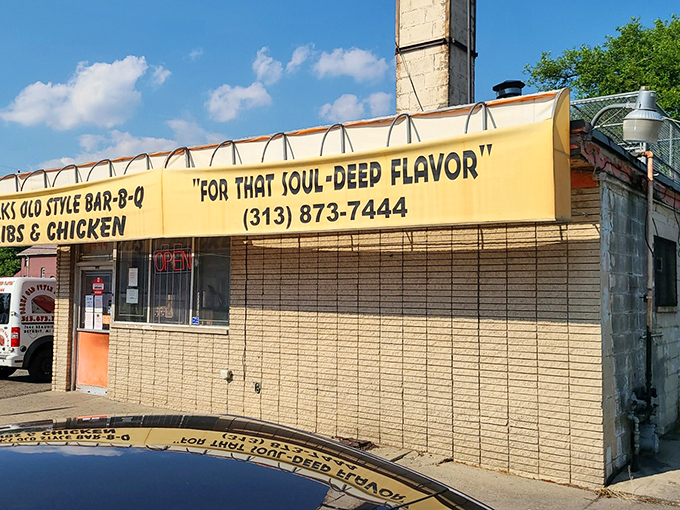 The unassuming yellow facade promises "SOUL-DEEP FLAVOR" &ndash; a rare case of truth in advertising that Detroit BBQ aficionados have known for years.