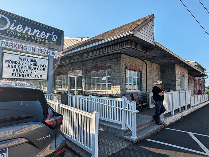 The unassuming exterior of Dienner's Country Restaurant hides a buffet wonderland within, like finding a treasure chest disguised as an ordinary mailbox.