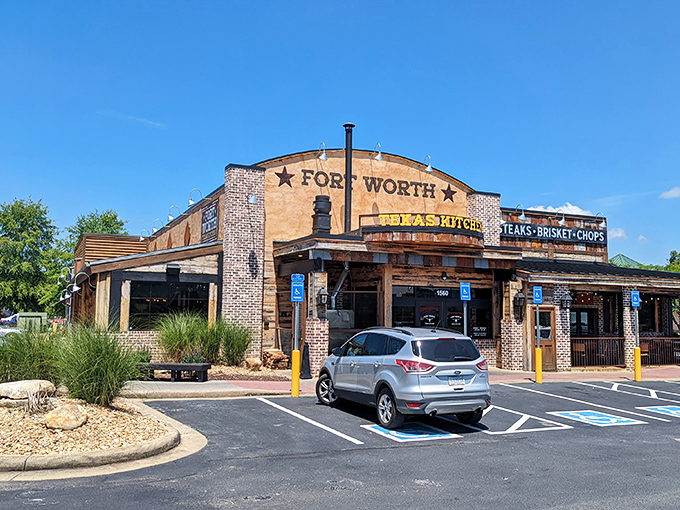The brick-and-wood exterior of Fort Worth Steakhouse stands like a carnivore's beacon in Sevierville, promising Texas-sized flavors with Tennessee hospitality.