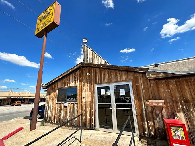 The unassuming wooden exterior of Angelo's might fool you, but Texans know better&mdash;barbecue greatness often hides behind humble facades.