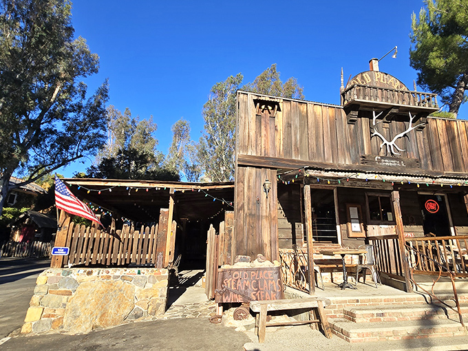 The stairway to heaven might be made of clouds, but the stairway to culinary bliss is made of weathered wood at The Old Place's rustic exterior.