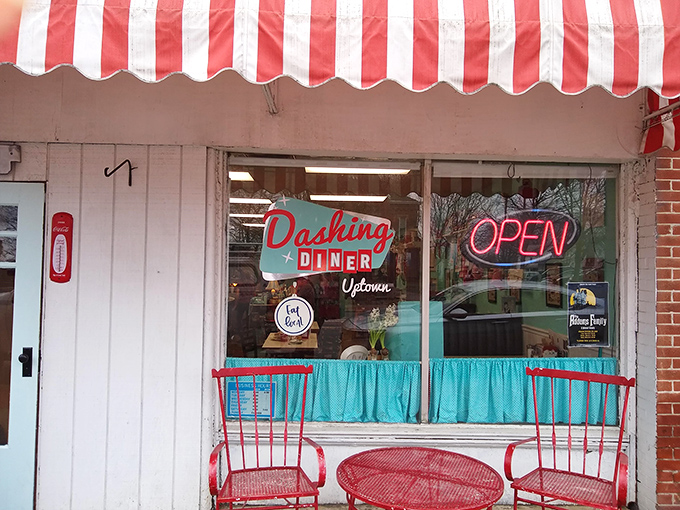 The turquoise facade and red-checkered curtains of Dashing Diner aren't just charming&mdash;they're a time portal to when conversation mattered as much as the meal.