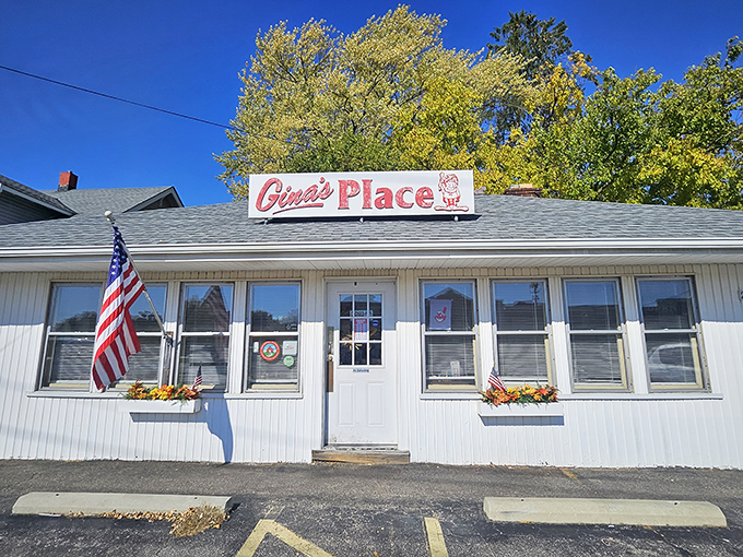 The unassuming exterior of Gina's Place stands like a time capsule against Ohio's changing seasons, promising comfort food that never goes out of style.