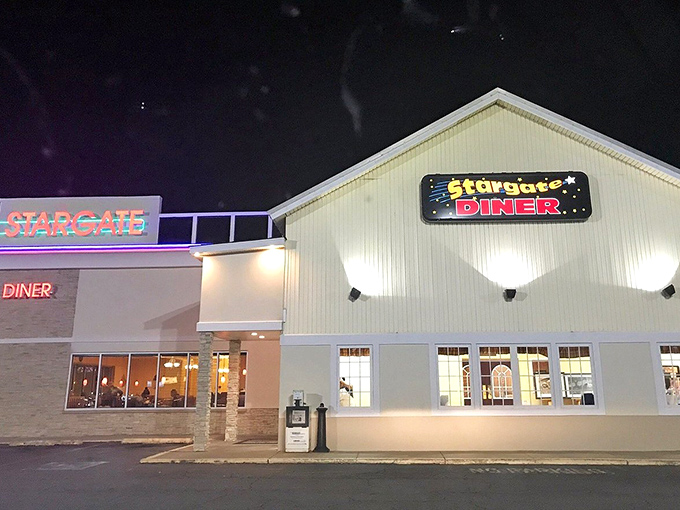 The cosmic glow of Stargate Diner's sign beckons hungry travelers like a lighthouse for the breakfast-deprived.