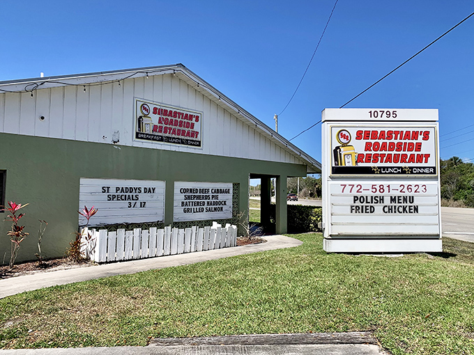 The unassuming exterior of Sebastian's Roadside Restaurant proves once again that culinary treasures often hide in plain sight along Florida's backroads.