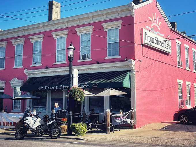 Front Street Caf&eacute; welcomes hungry travelers with its charming green awning and riverside location. Small-town Ohio hospitality at its finest! 