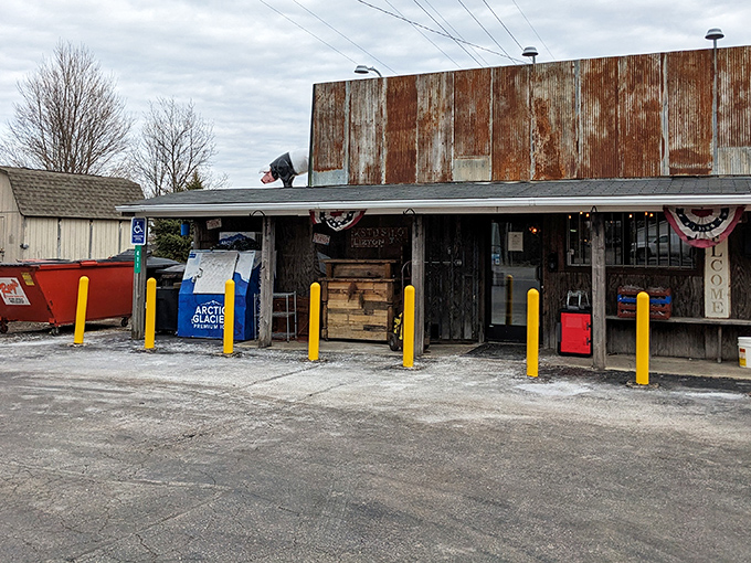 Rustic doesn't begin to describe this weathered roadside gem. Those yellow bollards aren't just decorative&mdash;they're keeping hungry Hoosiers from driving straight through to the brisket.