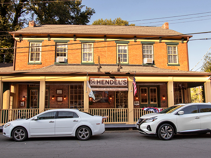 Hendel's historic brick building with its cheerful yellow facade stands like a culinary time machine in Florissant, promising delicious adventures within those green-awninged windows.