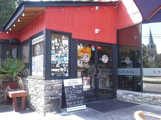 The stone facade and wooden picnic tables might look unassuming, but this burger sanctuary proudly announces its mission right on the window: "Home of the 11 oz Burger."
