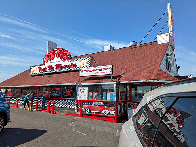 The classic red roof and checkered facade of Nifty Fifty's isn't just a restaurant&mdash;it's a time machine disguised as a diner on Grant Avenue.