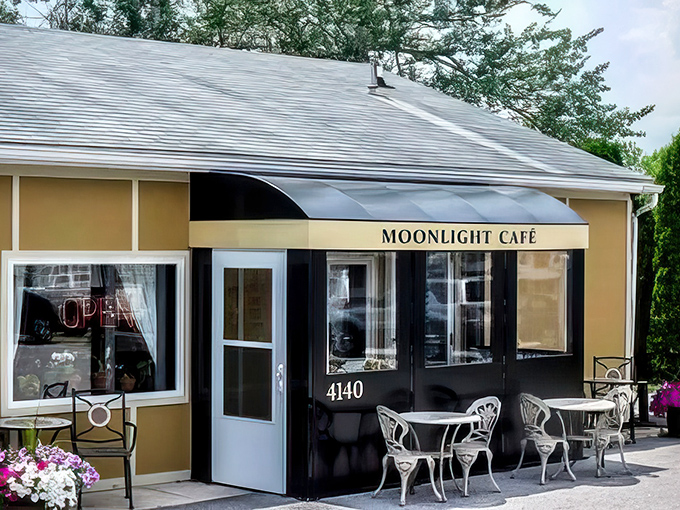 The unassuming exterior of Moonlight Caf&eacute; might fool you, but that neon "OPEN" sign is actually a portal to pasta paradise.