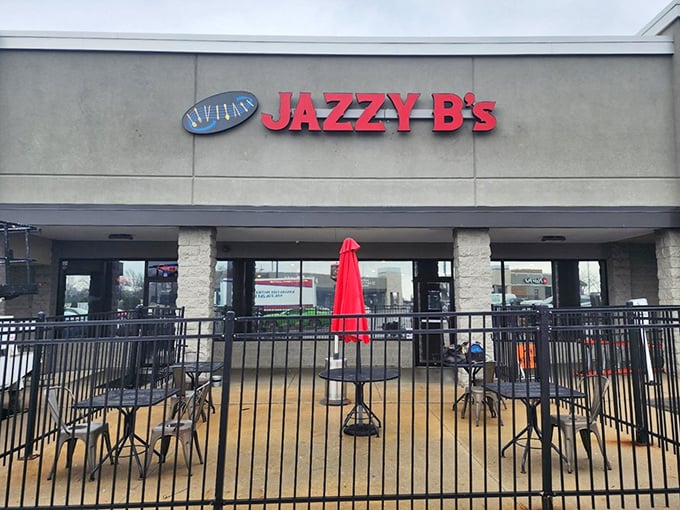 The bright red Jazzy B's sign beckons like a barbecue lighthouse in a sea of strip mall sameness. Your taste buds just found their North Star.