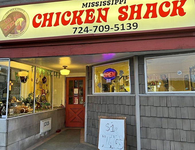 The unassuming storefront of Mississippi Chicken Shack beckons with its bold red sign and humble "$1 Wings!" sidewalk board&mdash;culinary treasures often hide in plain sight.