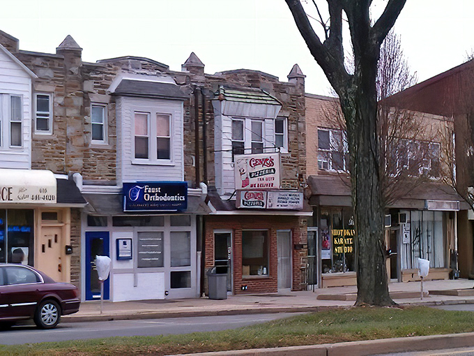 The unassuming storefront of Cenzo's Pizzeria stands like a culinary time capsule on this Havertown street, its vintage sign promising delicious treasures within.