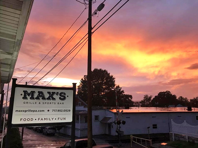Sunset magic at Max's Grille & Sports Bar. The Pennsylvania sky puts on a show almost as impressive as what's happening in the kitchen below.