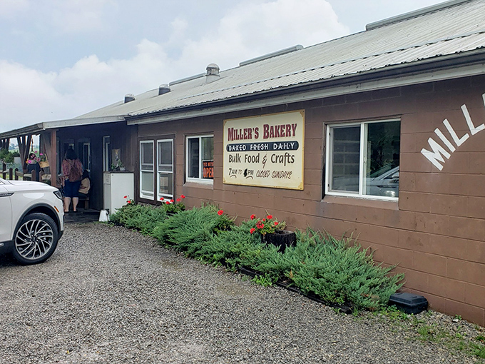 The unassuming exterior of Miller's Bakery belies the treasure trove of baked wonders within. Like finding a Michelin-starred restaurant in a gas station.