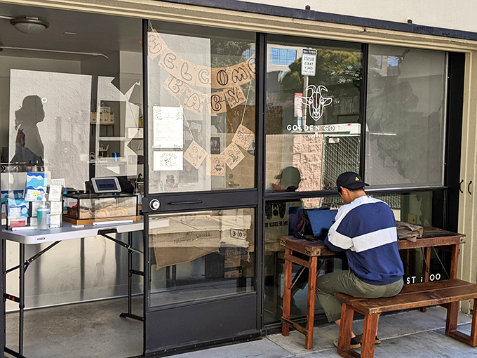 The unassuming storefront that houses coffee greatness. Like a speakeasy for caffeine enthusiasts, Golden Goat's exterior promises those in-the-know that something special awaits inside.