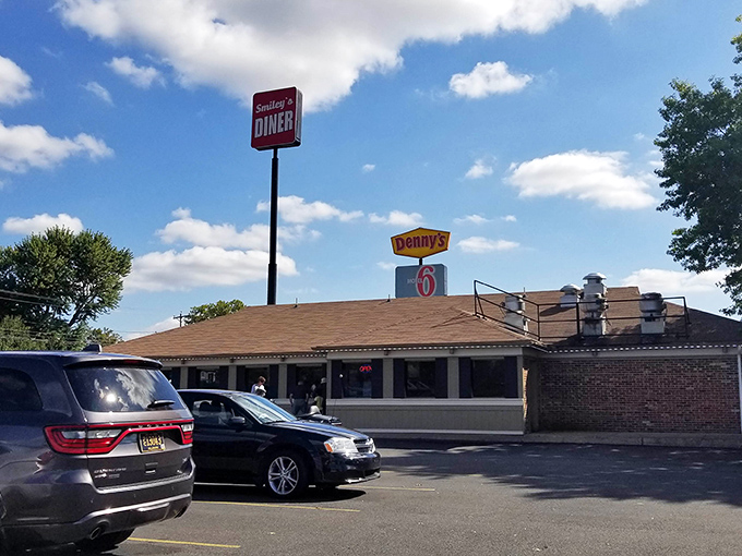 The iconic red roof of Smiley's Diner stands out like a beacon of breakfast hope on even the gloomiest Delaware morning.