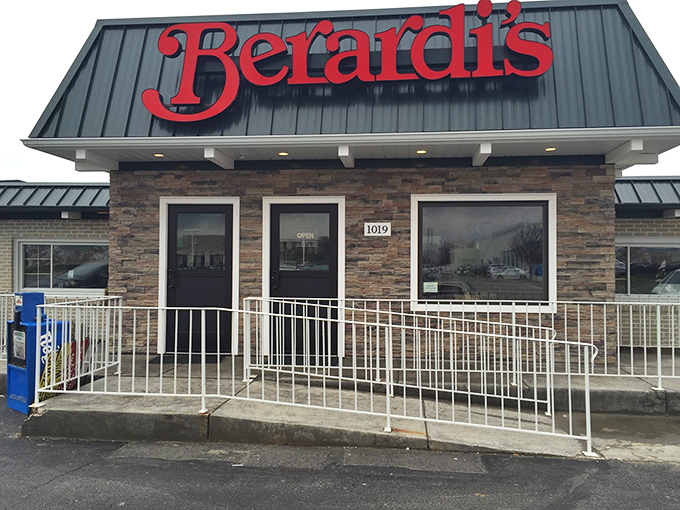 The bold red sign against the stone facade says it all &ndash; this isn't just breakfast, it's a Sandusky institution waiting to welcome you home.