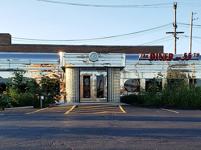 That gleaming stainless steel exterior isn't just a facade&mdash;it's a time machine disguised as a diner. Classic glass blocks and neon signage promise authentic nostalgia inside.