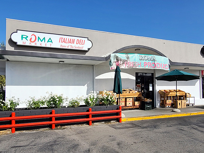 The unassuming exterior of Roma Market belies the culinary treasures within. Like finding a Fellini film at a yard sale.