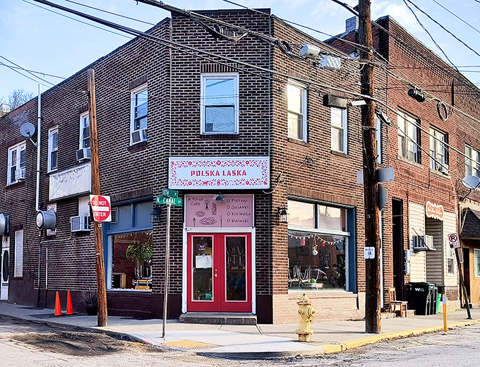 The unassuming brick corner building with its bright red door might not stop traffic, but the pierogies inside will stop you in your tracks.