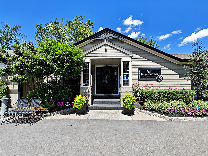 The Yardley Inn glows like a beacon of culinary promise against the night sky, its historic charm inviting you to step inside and stay awhile.
