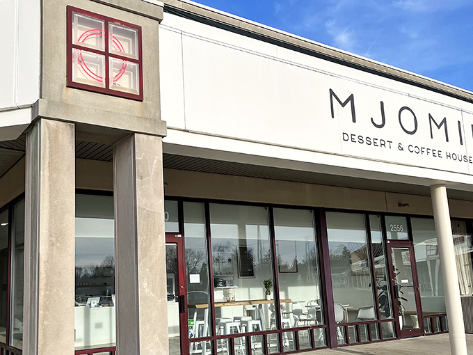 Minimalist elegance meets sweet indulgence at Mjomii's storefront. The clean lines and understated signage belie the flavor explosions waiting inside.