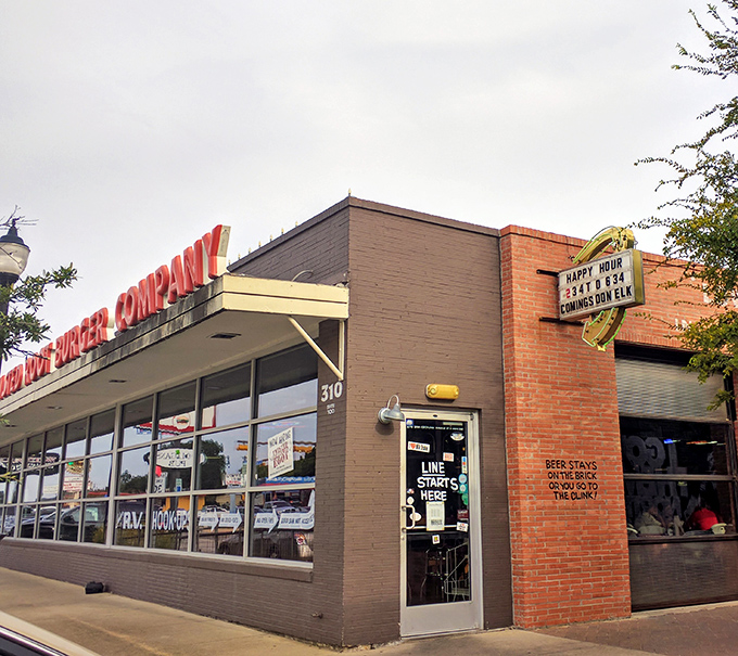 The storefront doesn't mince words with its "BAD SERVICE" window sign. Classic Texas humor that says "we're confident enough in our food to joke about ourselves."