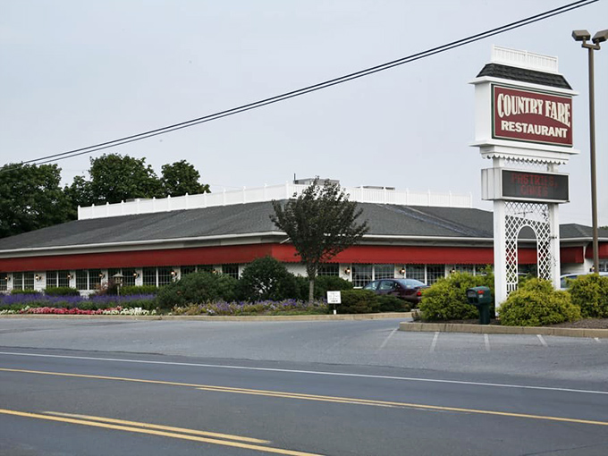 Those iconic red awnings aren't just for show—they're like a beacon calling hungry travelers to breakfast paradise in Myerstown.
