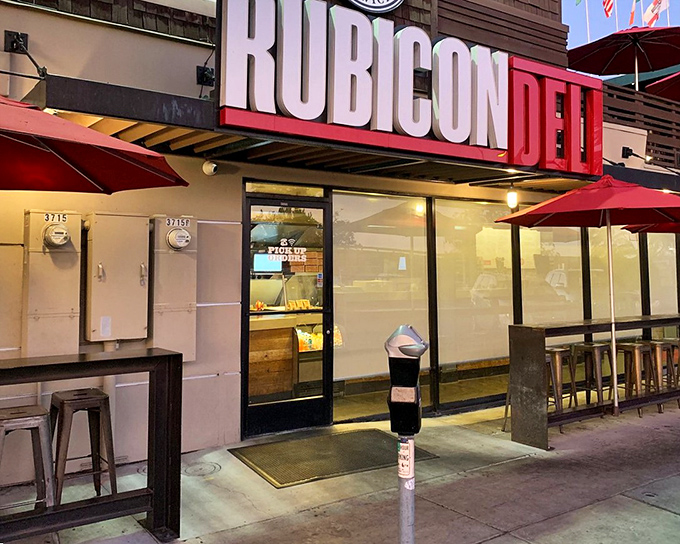 The bright red Rubicon Deli sign beckons like a lighthouse for the sandwich-starved. Mission Hills' unassuming gem awaits your appetite.