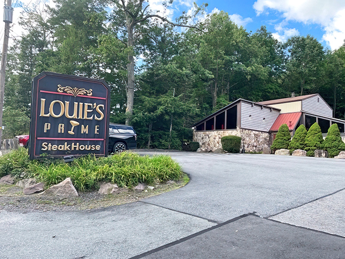 Nestled among towering Pocono pines, Louie's Prime Steak House looks like what would happen if a luxury cabin and a five-star restaurant had a delicious baby.
