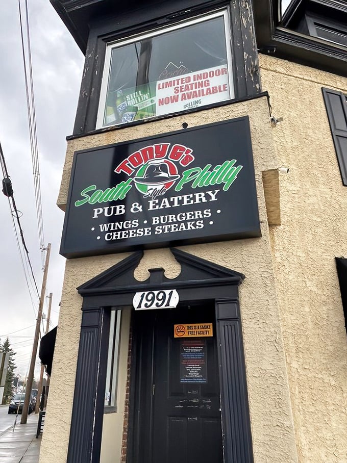 Tony G's distinctive stone building stands proudly on a Norristown corner, promising South Philly flavors without the Philadelphia parking headaches.