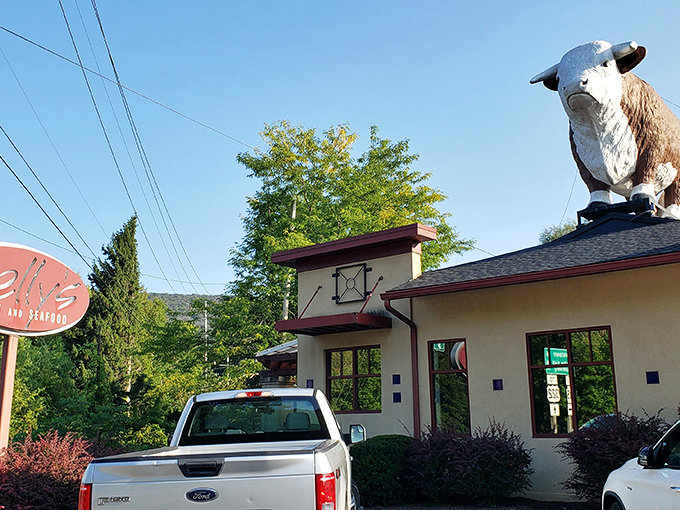 The legendary cow on the roof isn't just decoration&mdash;it's a promise of what awaits inside this Boalsburg institution. No GPS needed; just follow the bovine beacon.