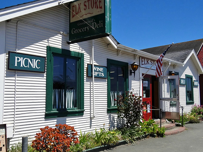 Classic Americana at its finest&mdash;the Elk Store's white clapboard exterior with burgundy trim promises culinary treasures behind those unassuming doors.