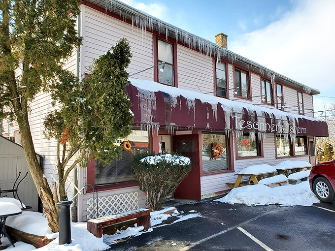 Teschner's burgundy awning beckons like an old friend, with seasonal mums and picnic tables promising a no-pretense good time that Ohio knows how to deliver.