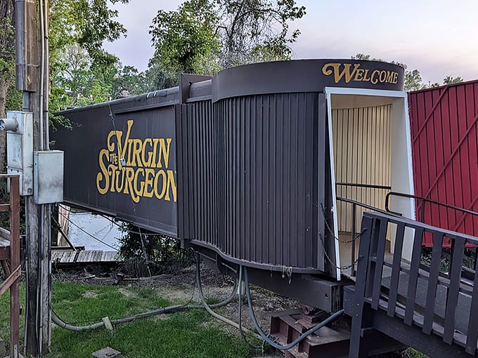 The entrance to The Virgin Sturgeon looks like a quirky houseboat that took a wrong turn and decided to become a restaurant instead. Pure Sacramento charm!